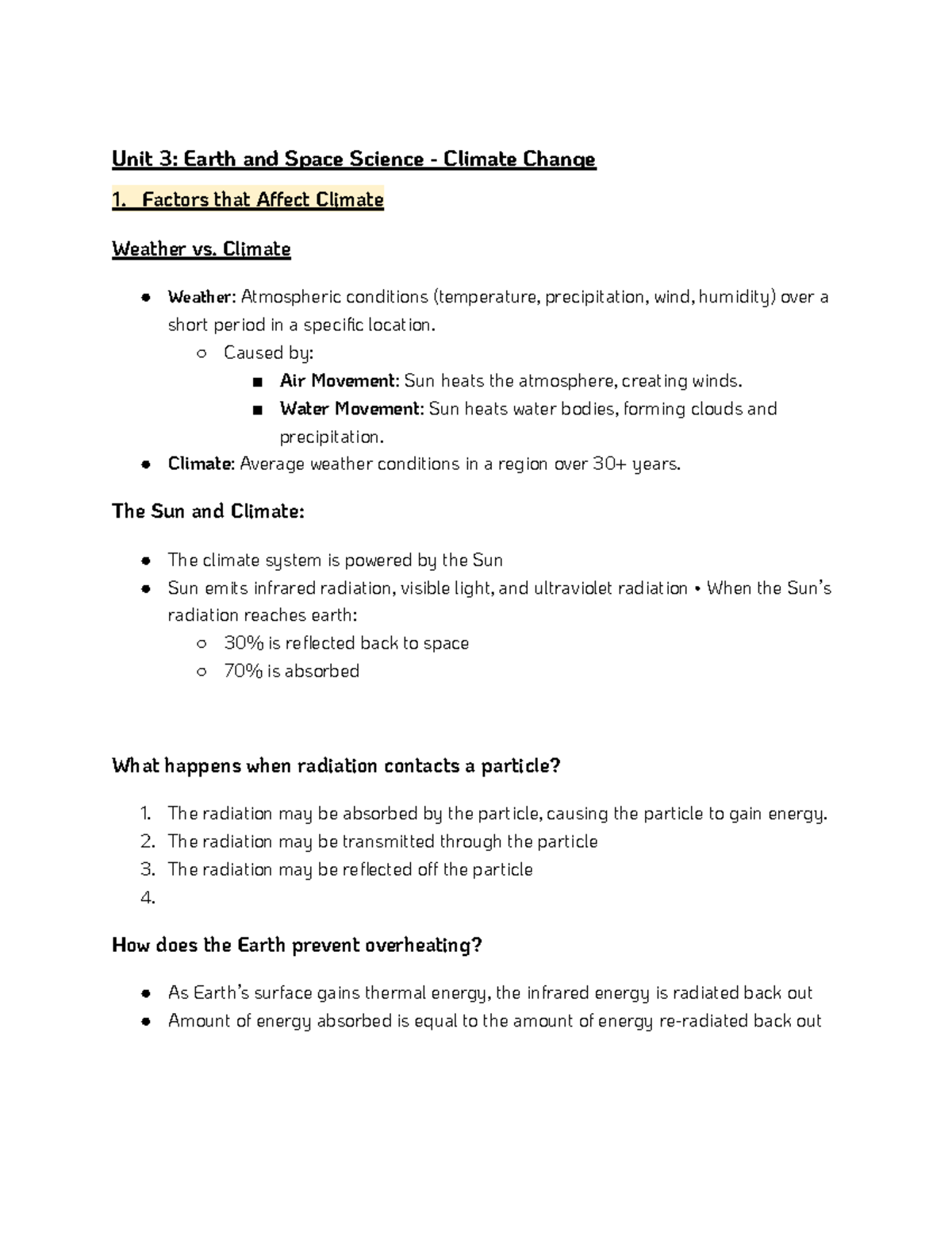 Grade 10 Science Exam Notes: Climate Change Factors and Effects - Studocu