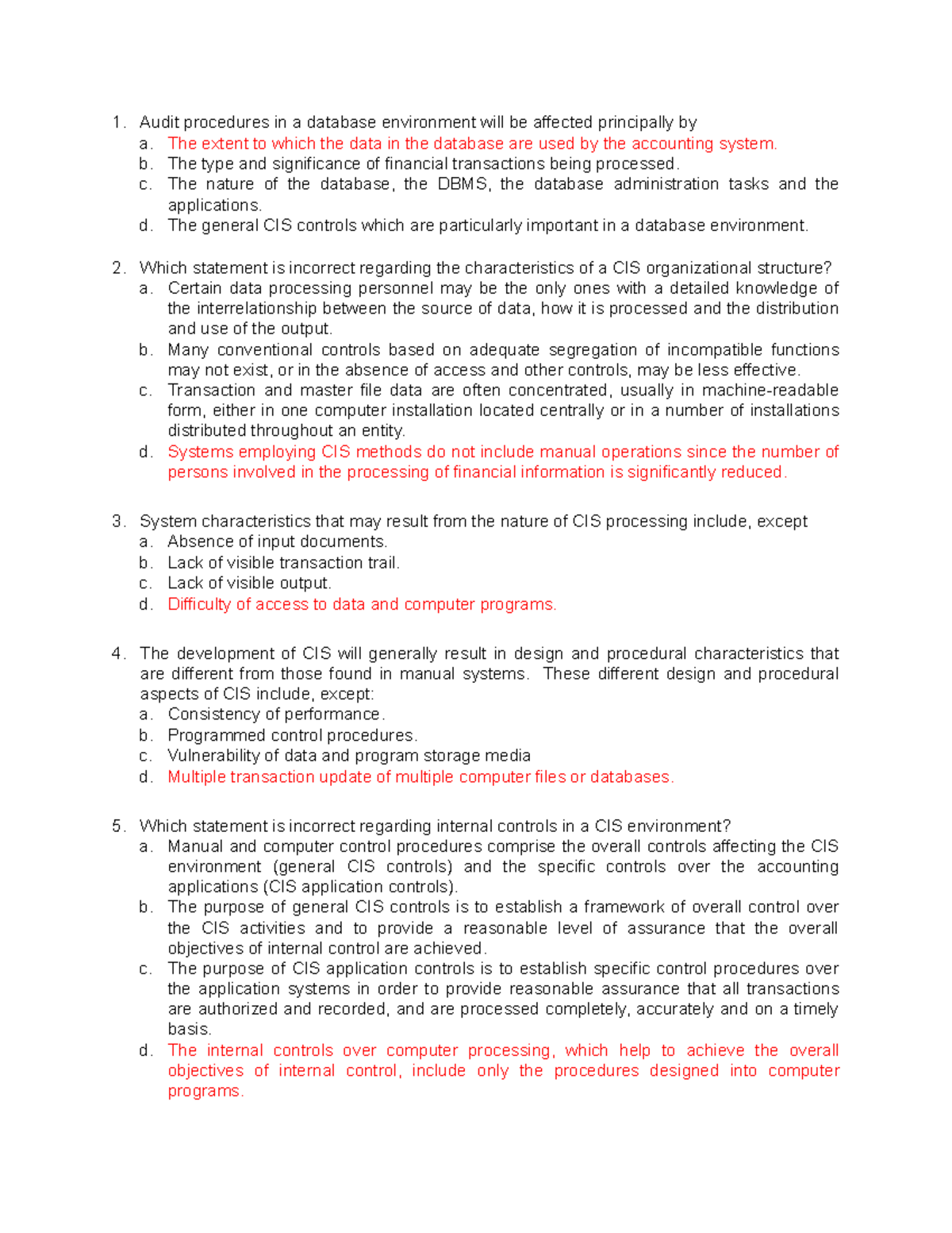 Auditing QUIZ-3: Key Concepts in CIS and General Controls - Studocu
