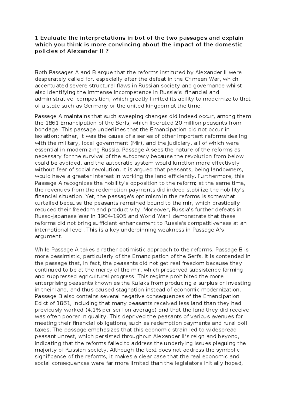Alexander II Domestic Policies: Evaluating Conflicting Interpretations ...