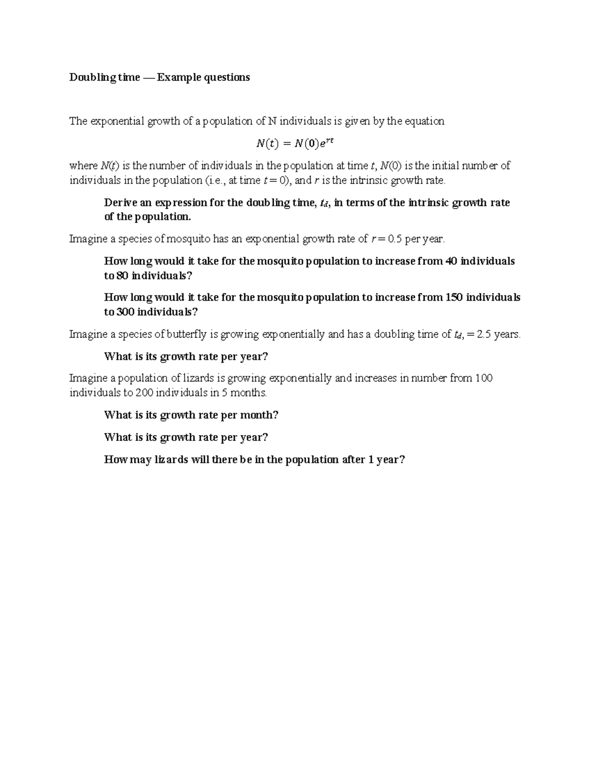 Doubling Time Calculations in Exponential Growth: Example Problems ...