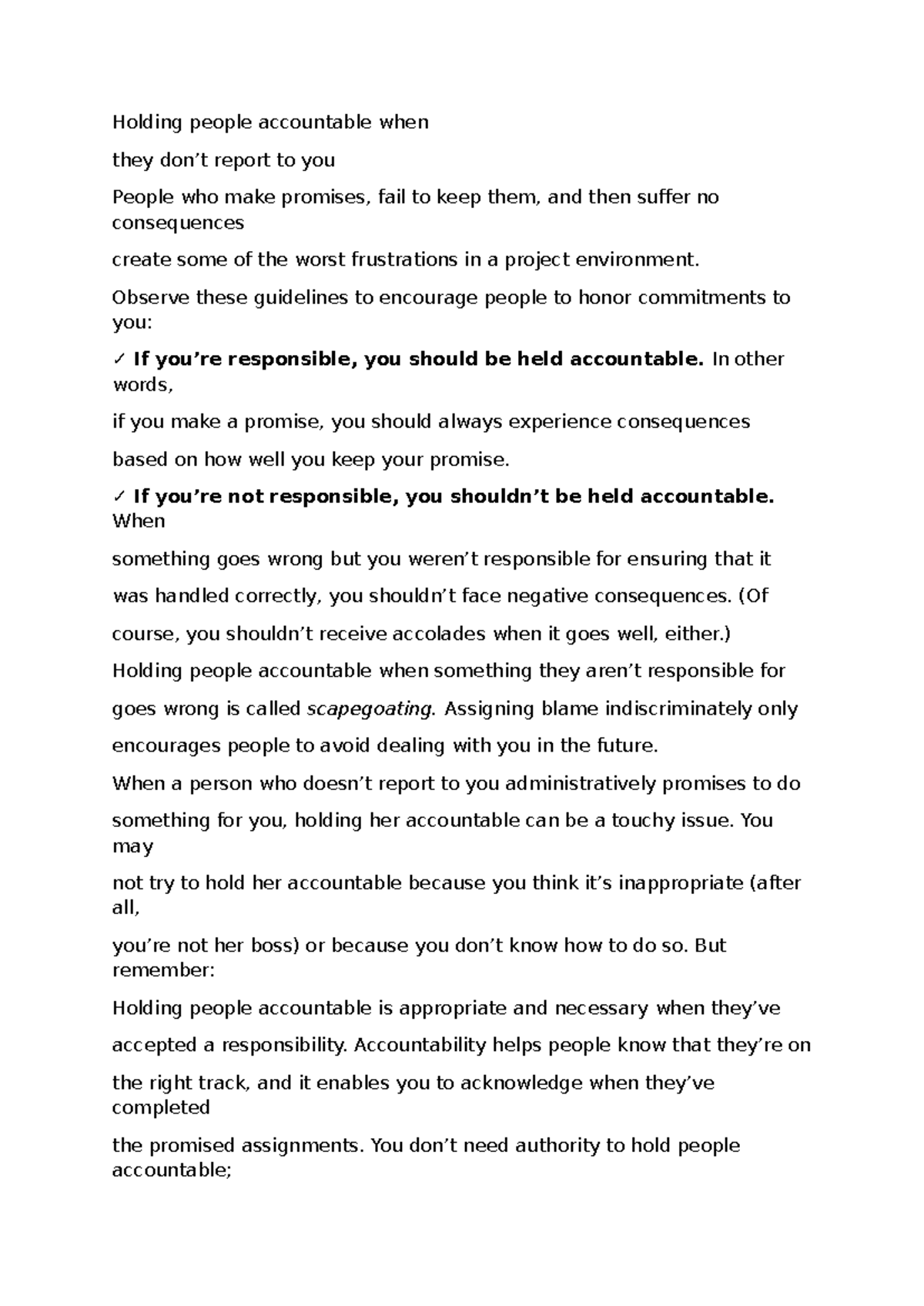 Holding people accountable when - Observe these guidelines to encourage ...