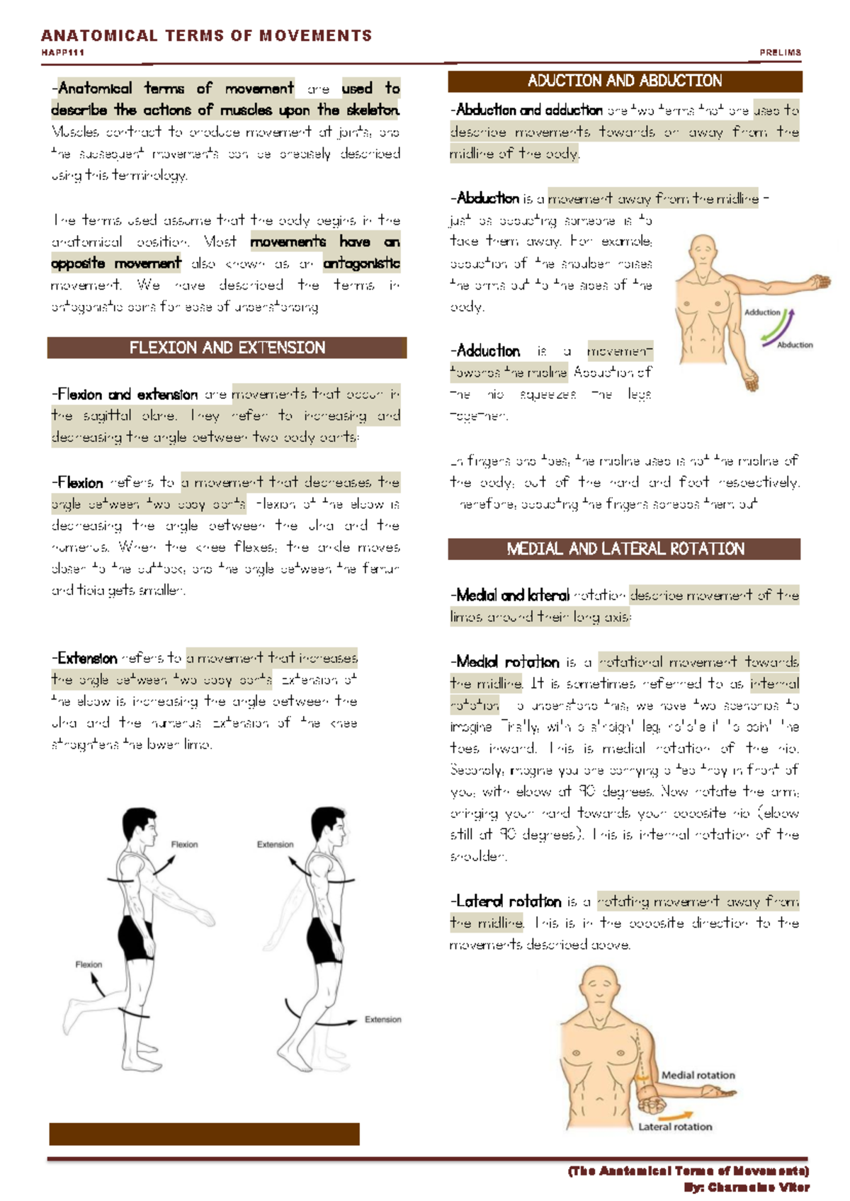 HAPP111 Prelims: Anatomical Terms of Movement Explained - Studocu