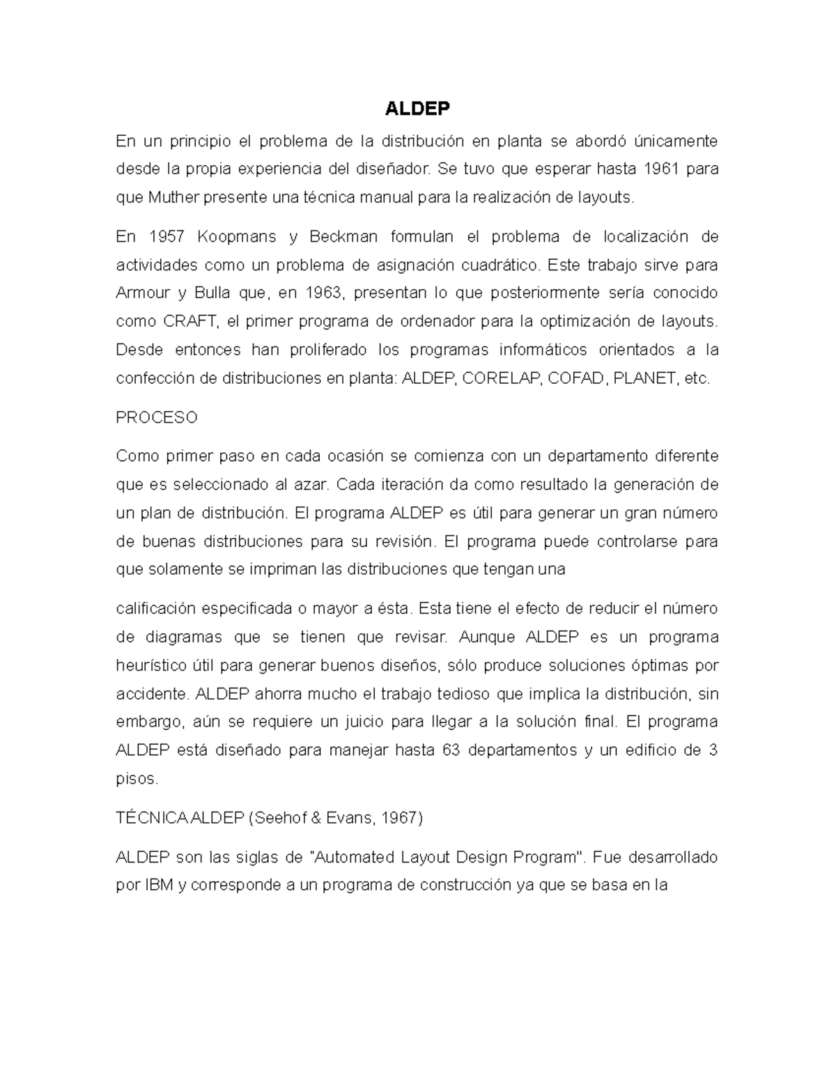 Optimización de Distribución en Planta con ALDEP - Practica - Studocu