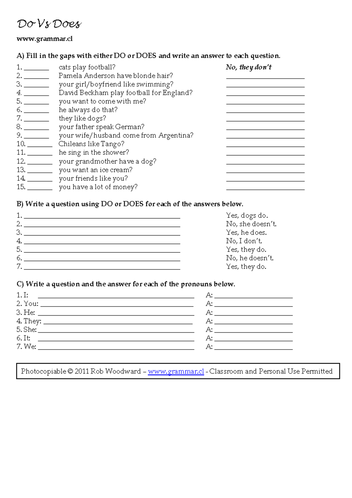 Do Vs Does - Practice Exercises for English Grammar - Studocu