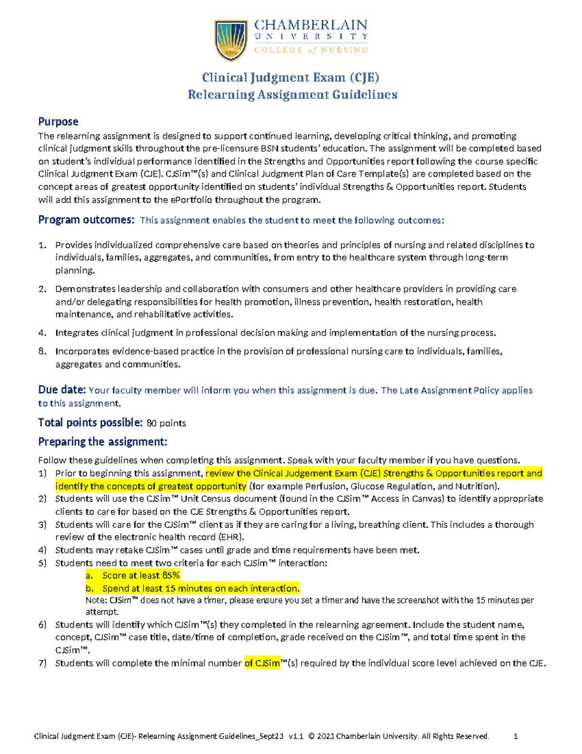 CJE Relearning Assignment Guidelines for Clinical Judgment Skills - Studocu