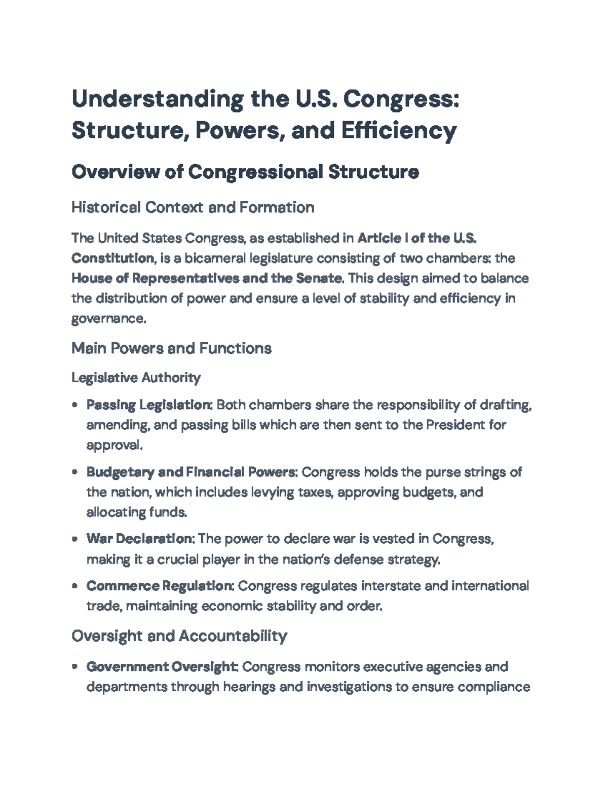 Understanding the U.S. Congress: Structure, Powers, and Efficiency ...