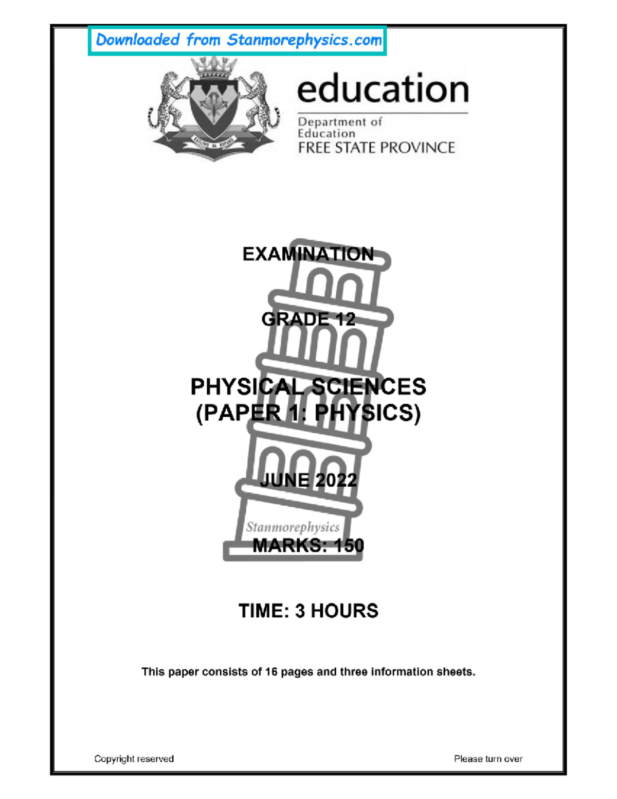 FS Physical Sciences Grade 12 June 2022 Paper 1 and Memo Summary - Studocu