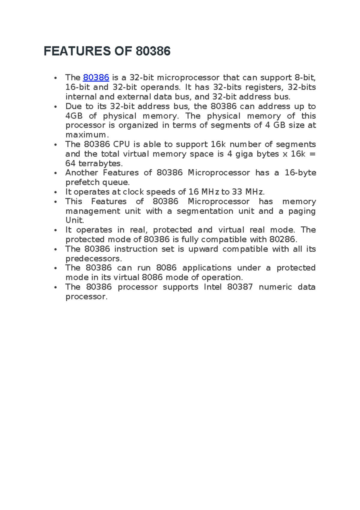 80386 and Pentium Microprocessor Features Notes (CS101) - Studocu