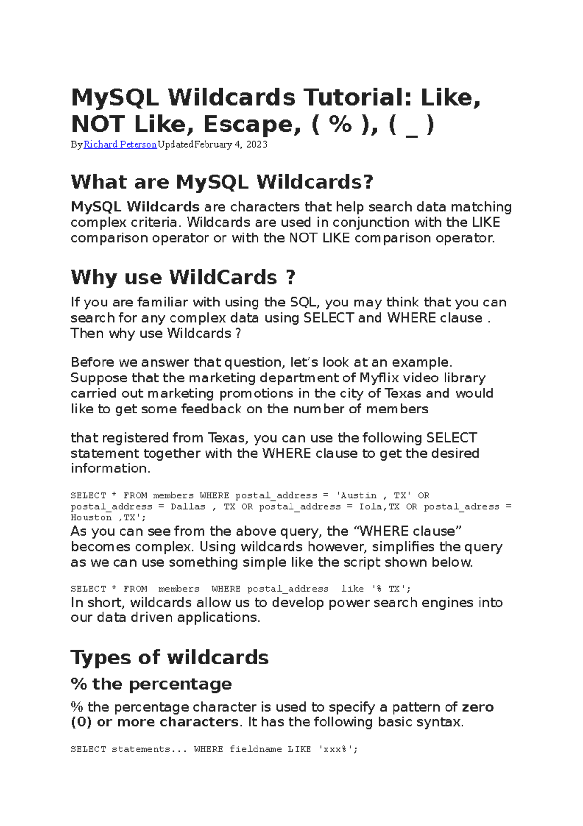 My SQL Wildcards Tutorial - MySQL Wildcards Tutorial: Like, NOT Like ...