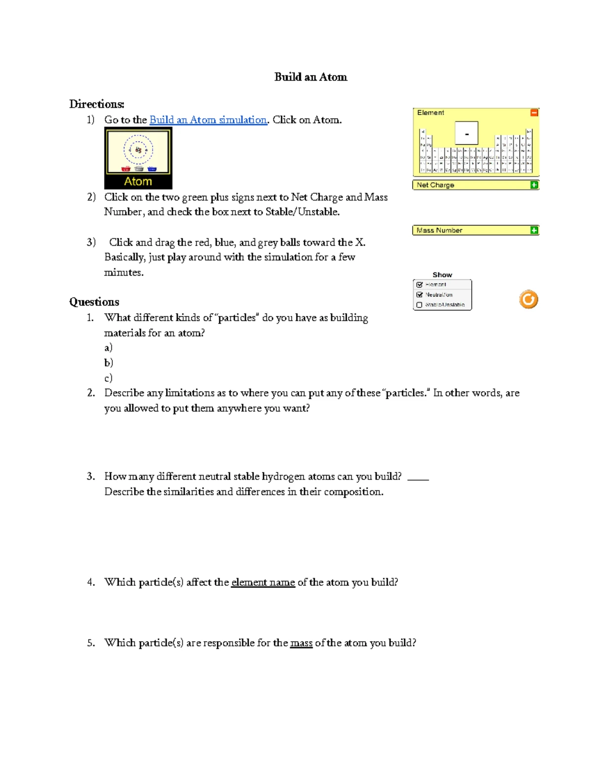 Isotopes and Average Atomic Mass - PhET Simulation Guide - Studocu