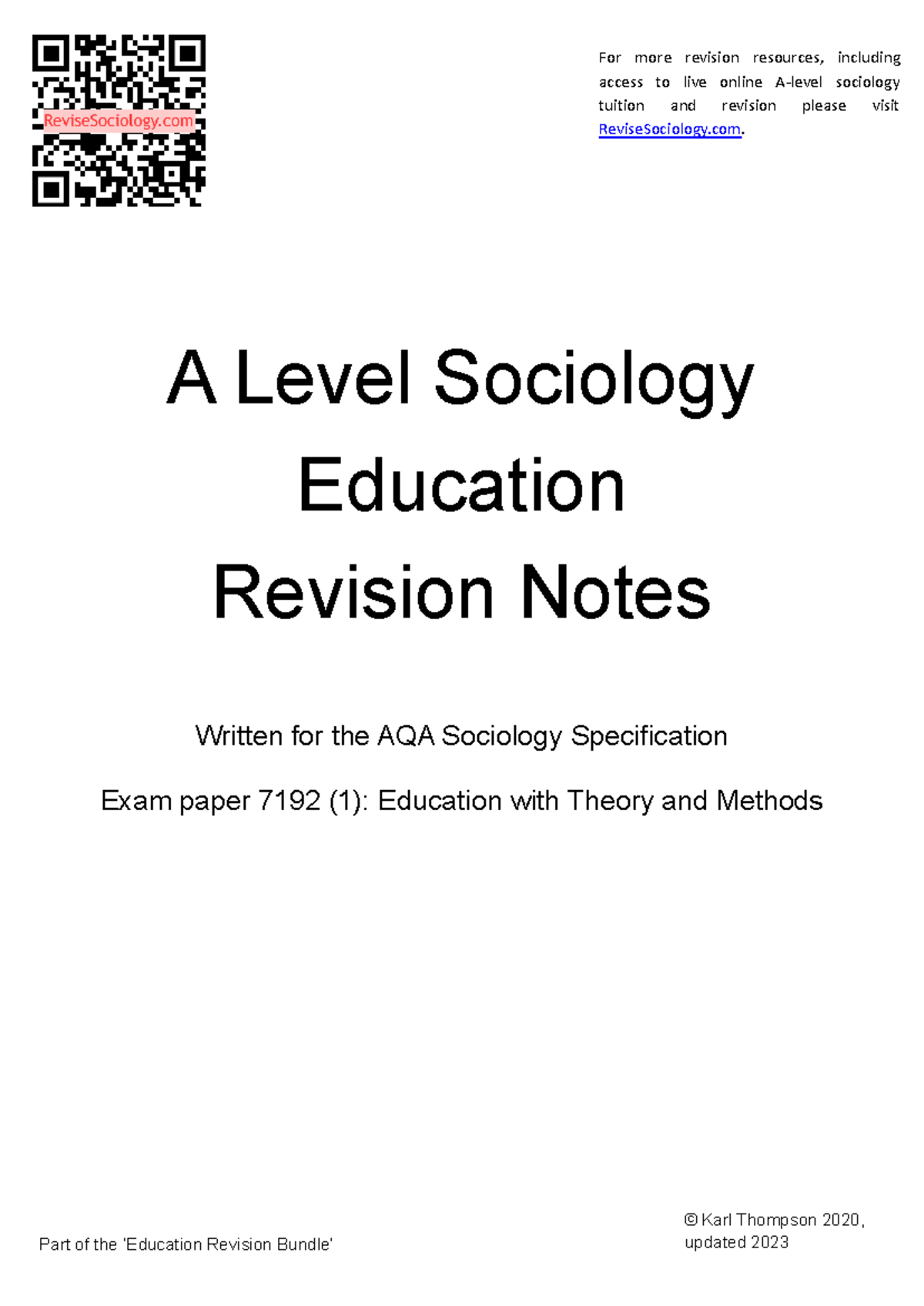 AQA A Level Sociology: Education Revision Notes & Key Concepts 2023 ...