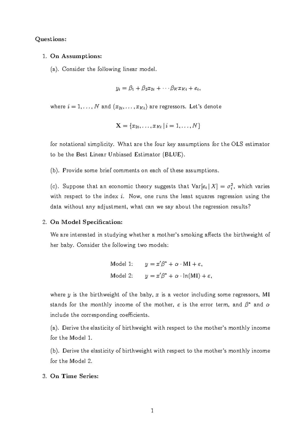 Mock Exam Questions: Econometrics (ECO 101) - Studocu