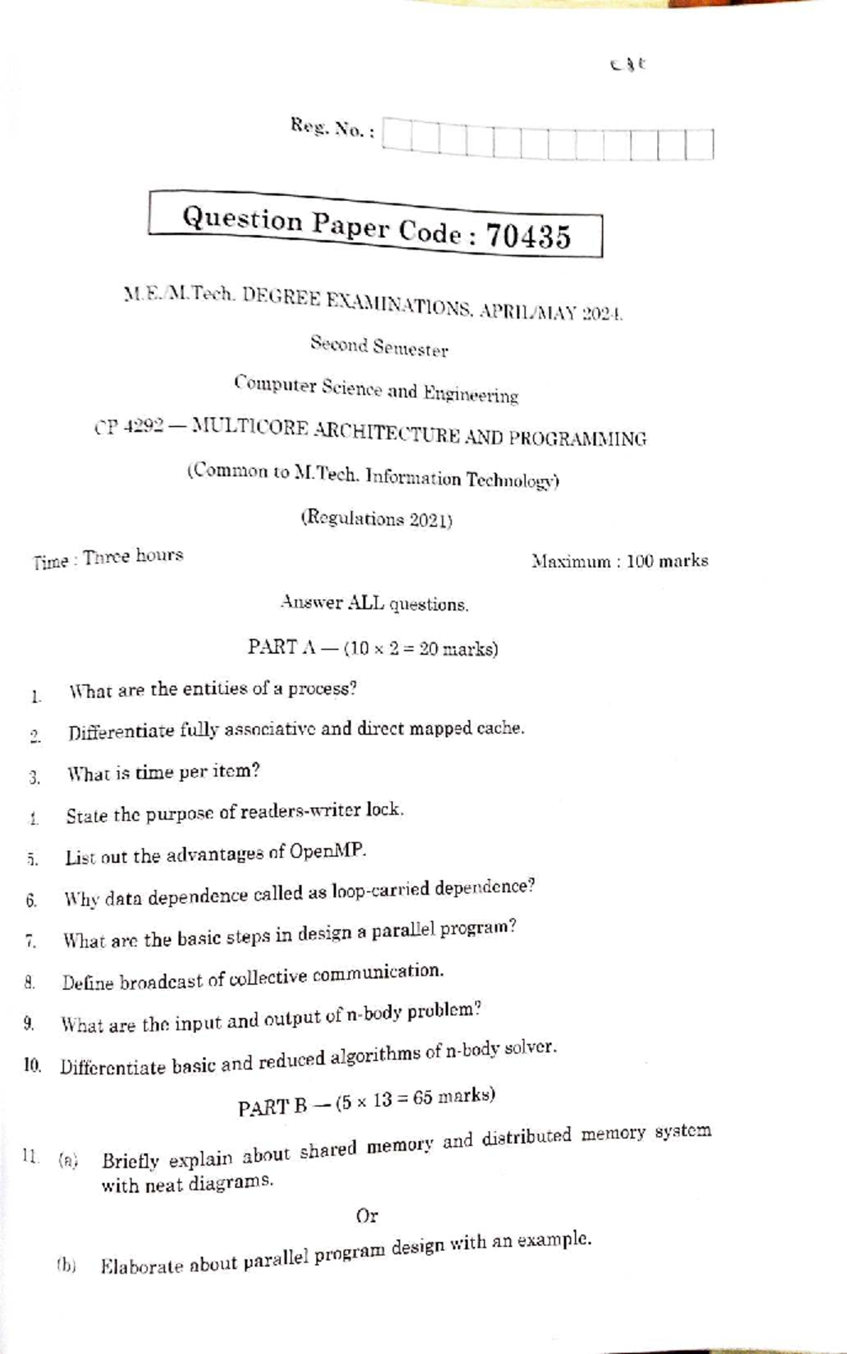 CP 4292 Multicore Architecture & Programming Exam Paper - April/May 2024 - Studocu