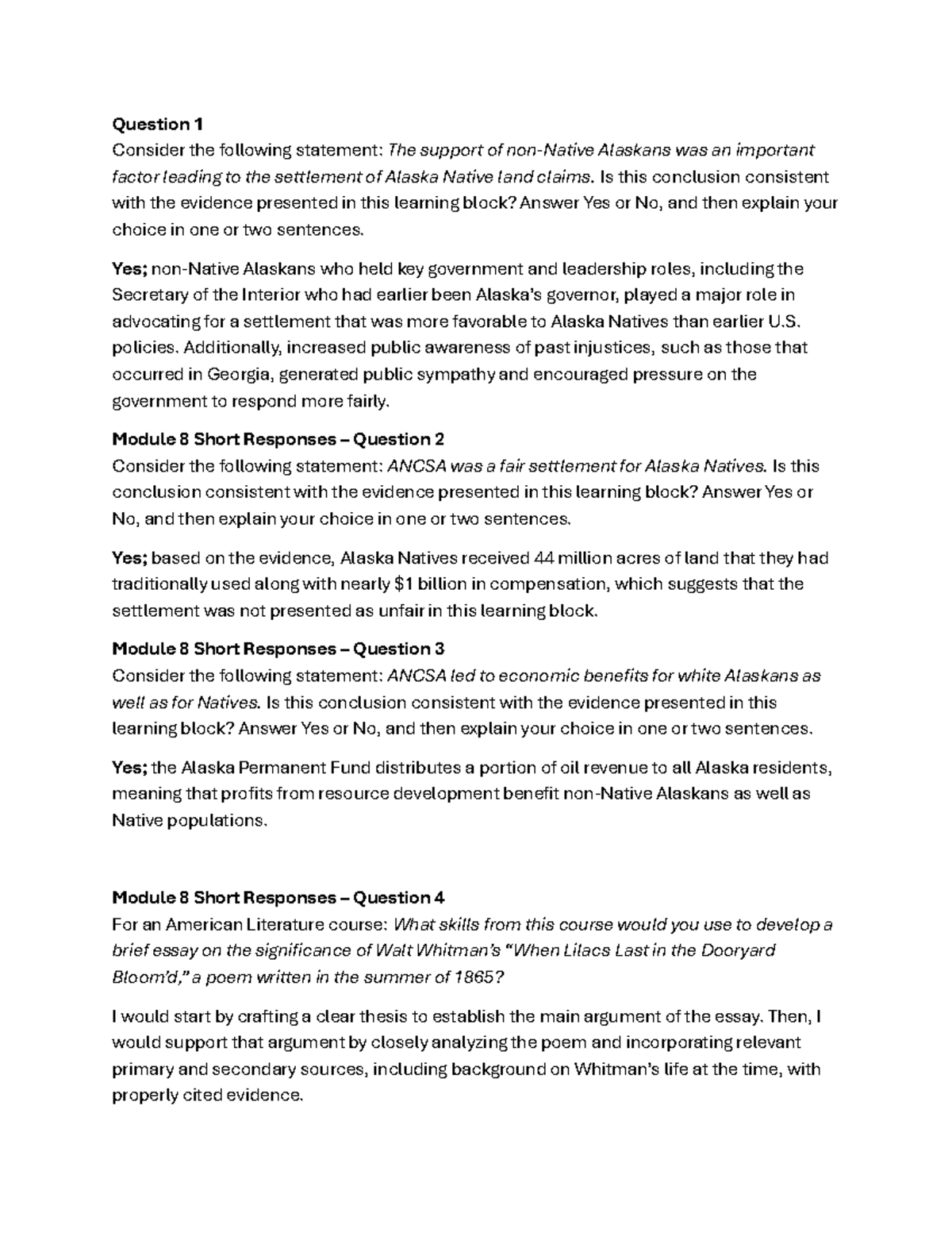 HIS-200 Applied History Module 8 Short Response Answers - Studocu