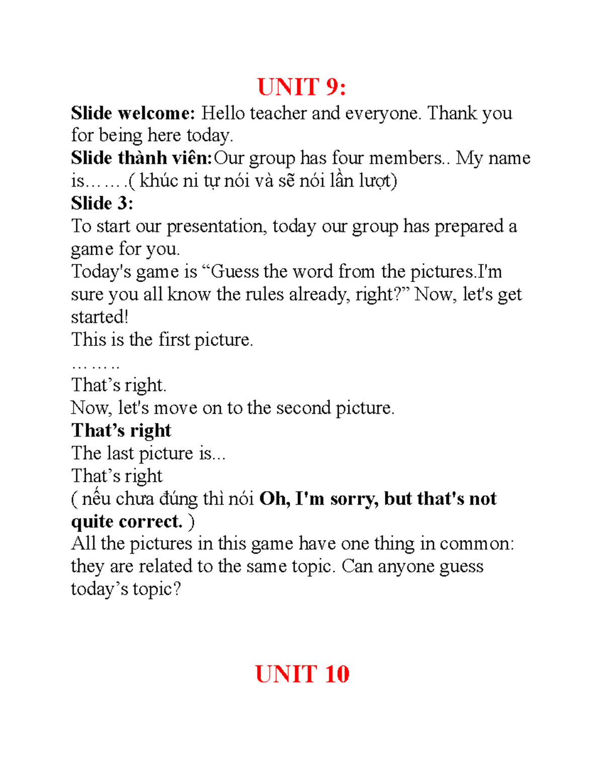 UNIT 9 & 10: Presentation Script on Health Vocabulary - Studocu