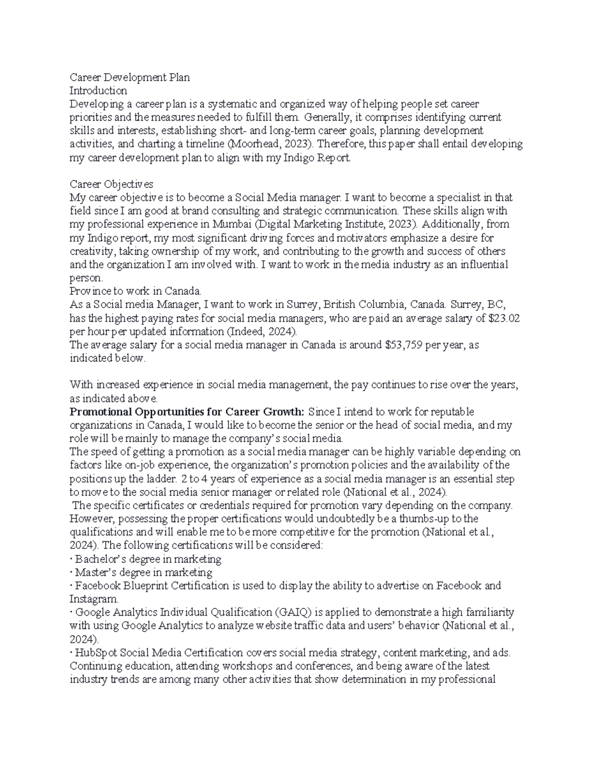Sample - Career Development Plan - Career Development Plan Introduction ...