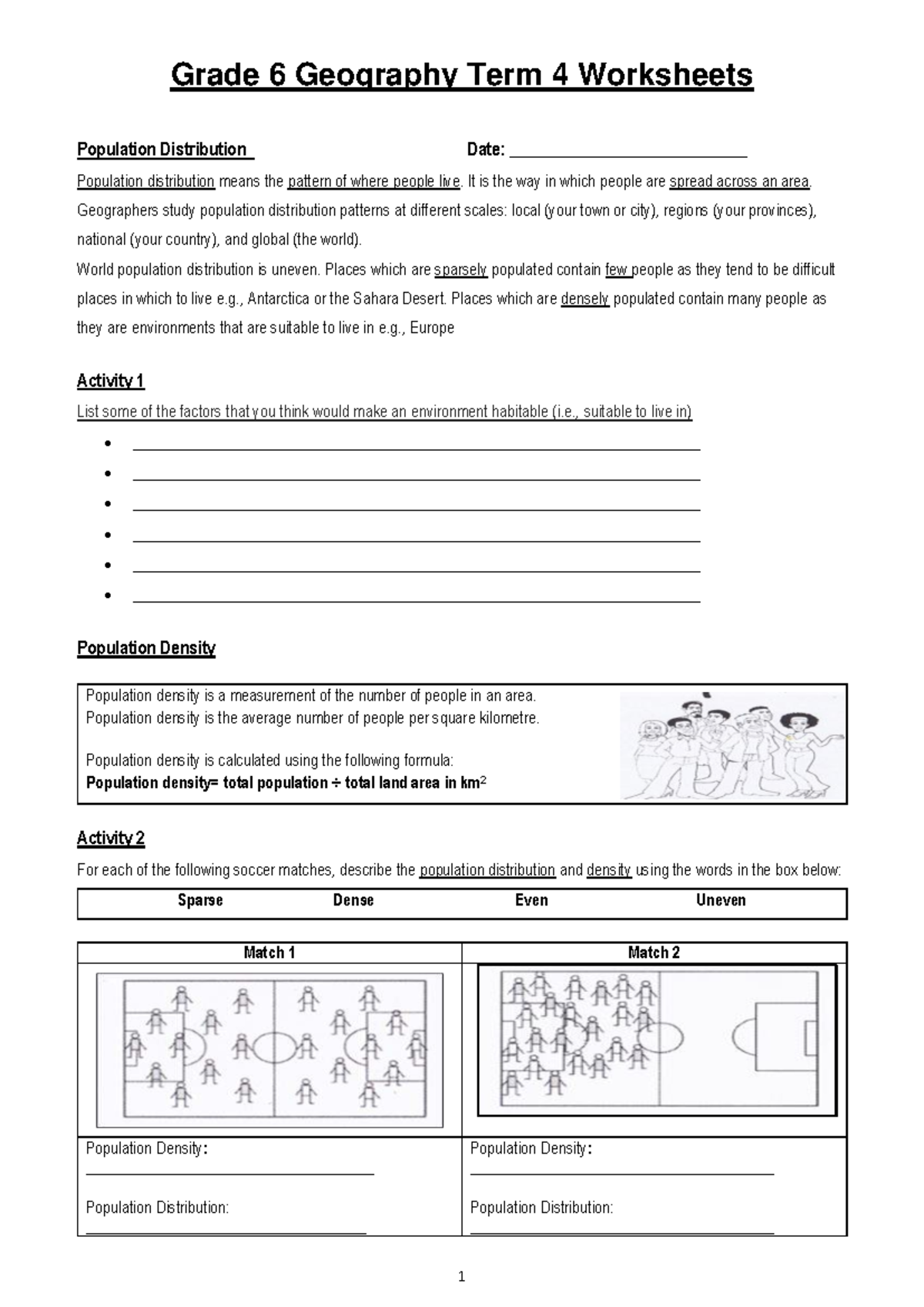 Gr. 6 Geography Term 4: Population Distribution Worksheets - Studocu