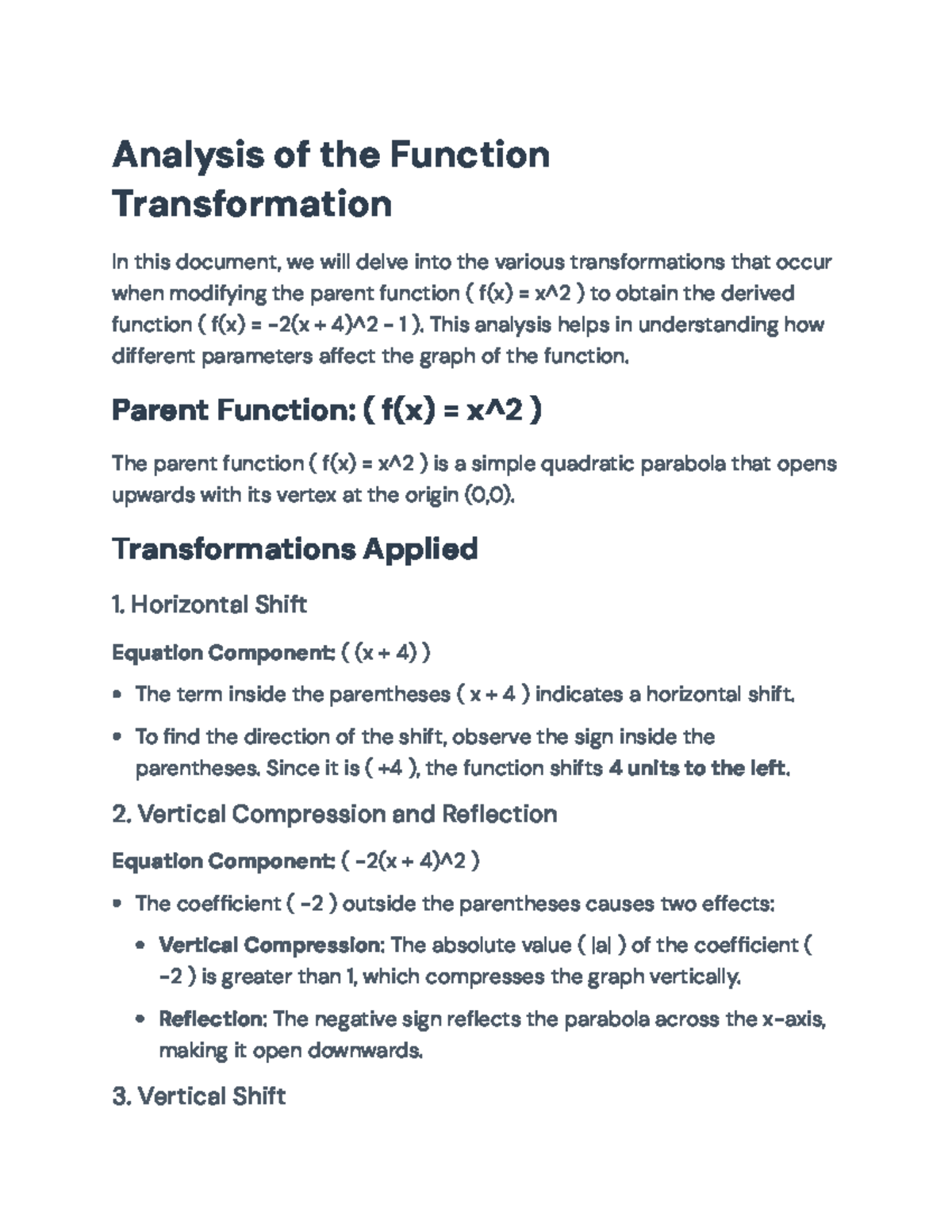 Analysis of Quadratic Transformations: From Parent Function to Derived ...