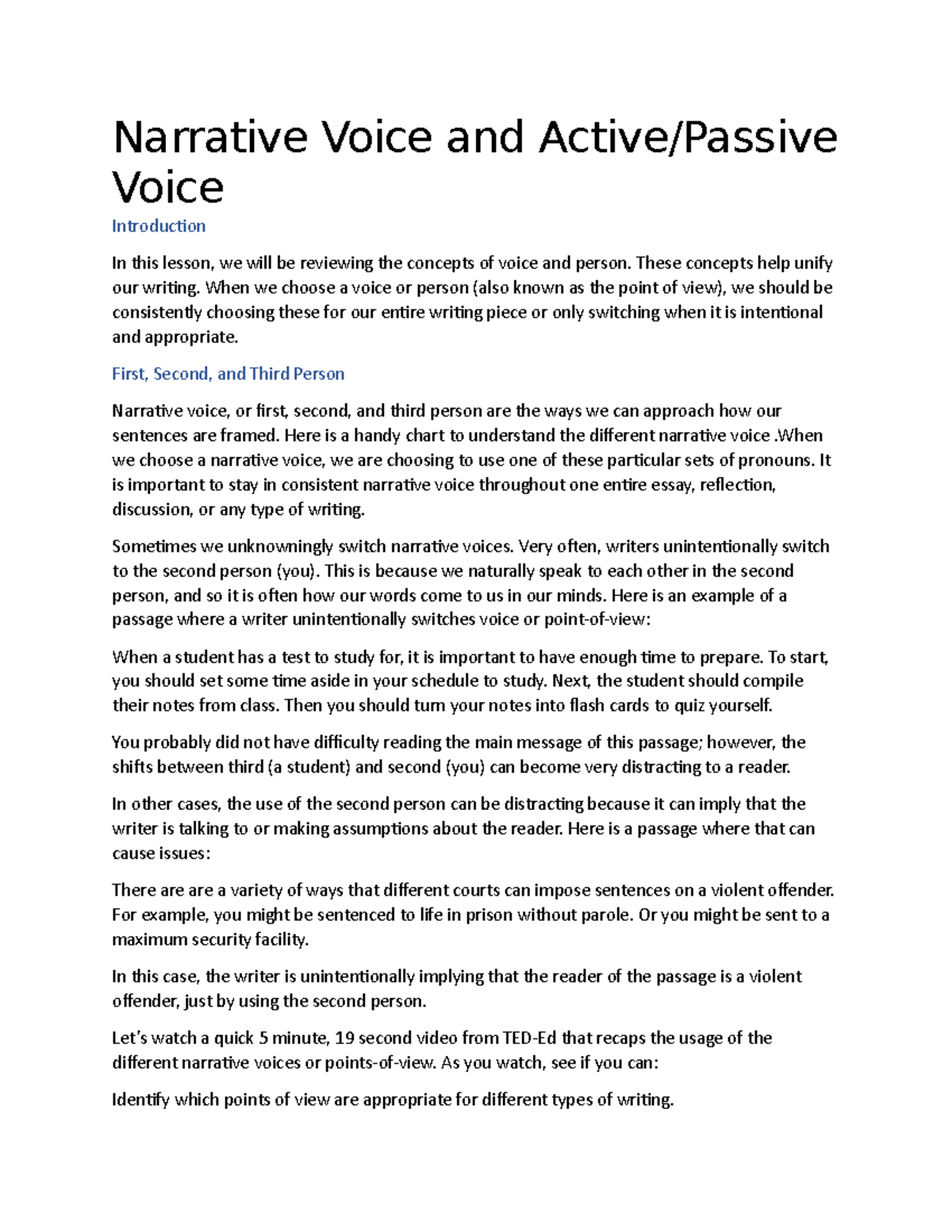 Narrative Voice and Active Passive Voice - Narrative Voice and Active ...