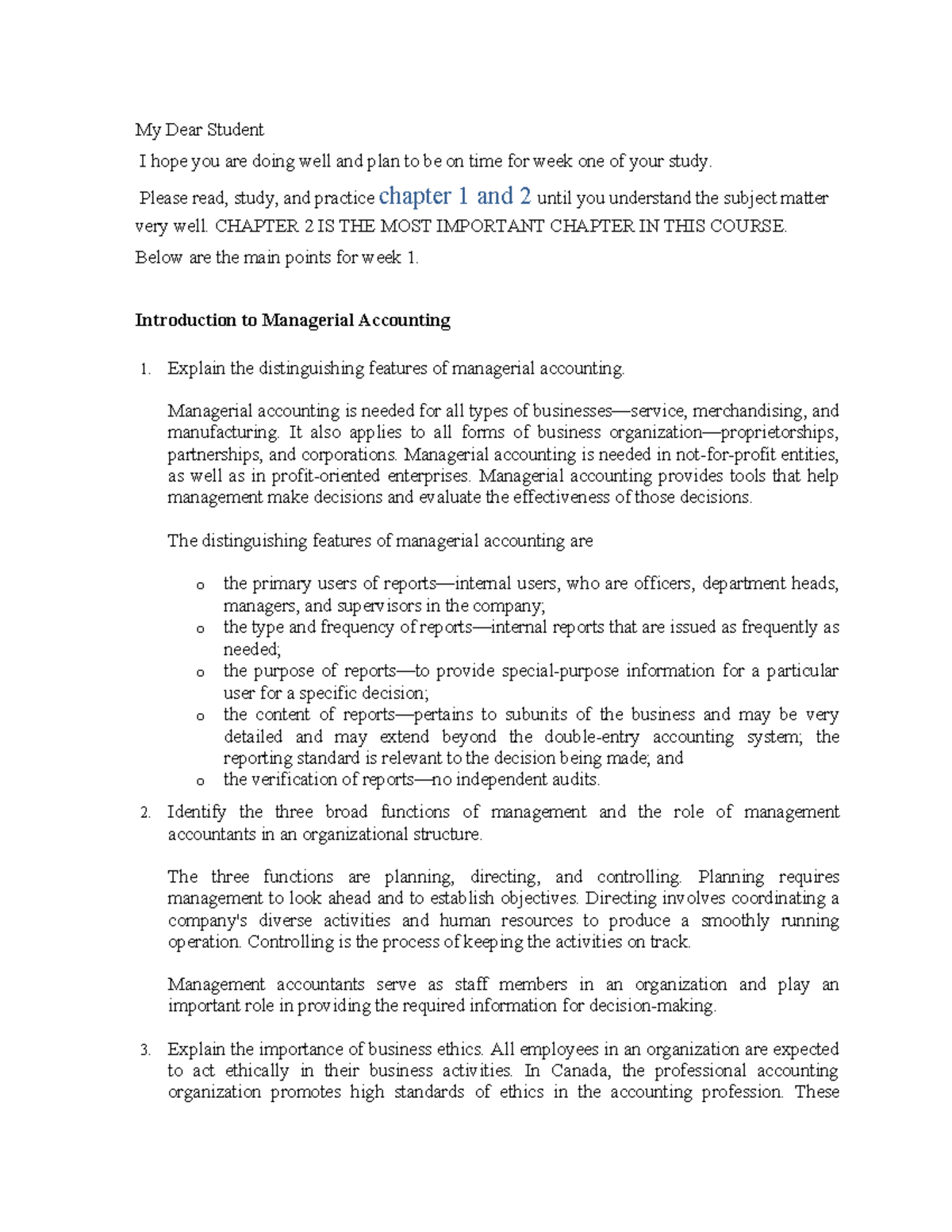 WEEK 1 Study Guide for COMM 305: Managerial Accounting Essentials - Studocu