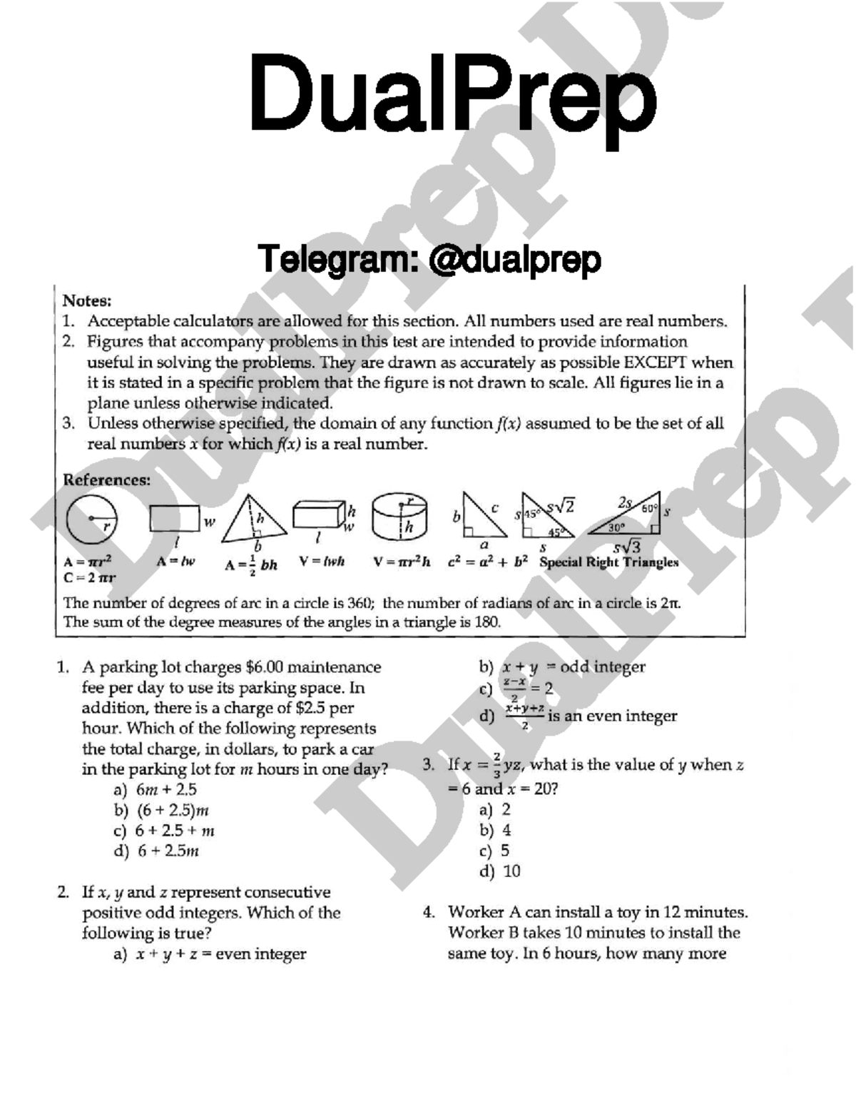 SAT Math Full Mock 8 - Dr. SAT 800 Math Workbook - Studocu