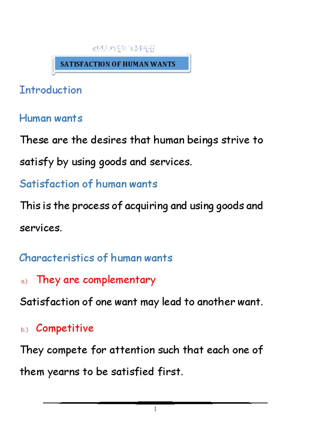 Chapter 3 - notes for business - Introduction Human wants These are the ...