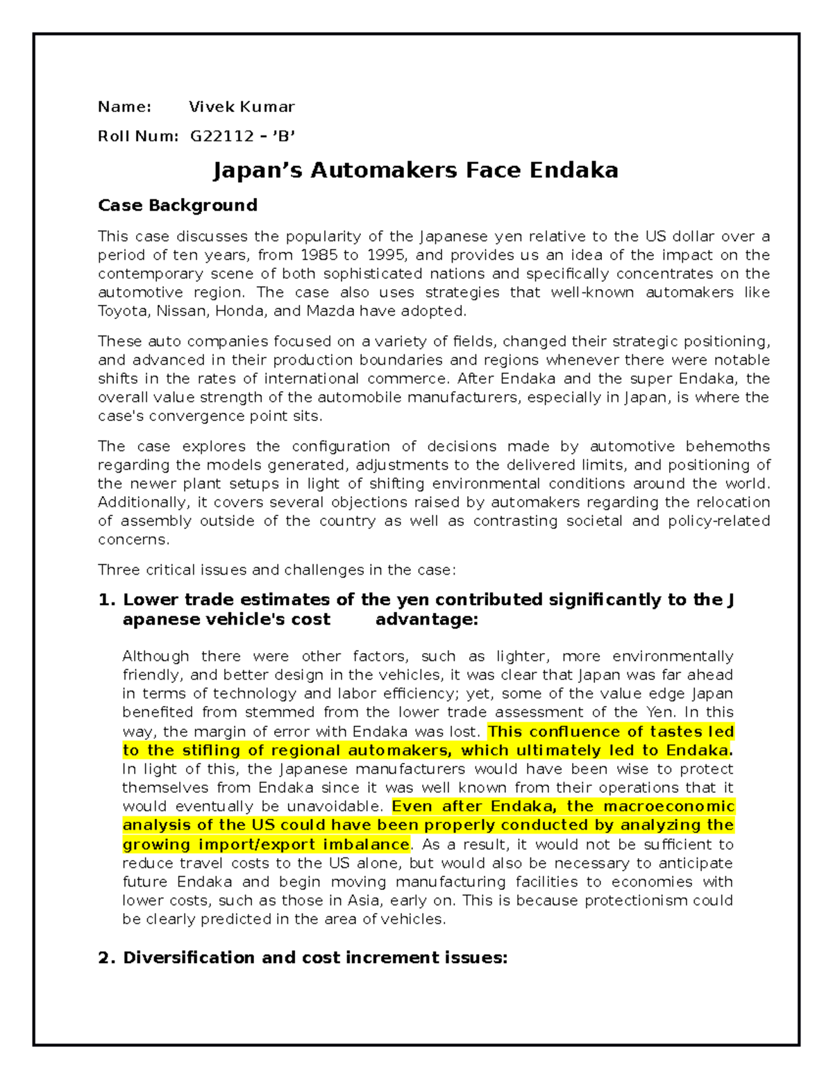 Japan's Automakers and the Impact of Endaka (Case Study) - Studocu