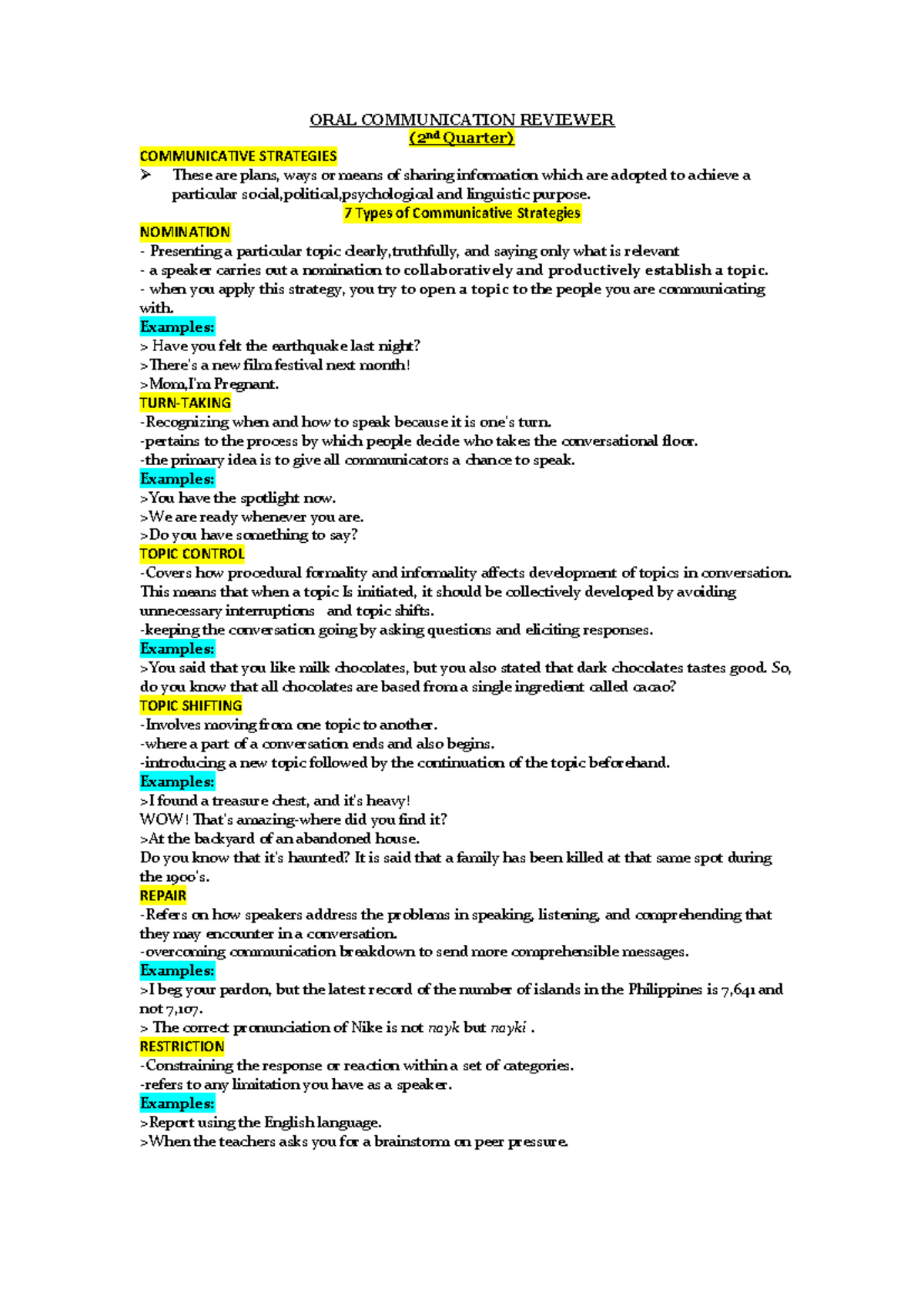 ORAL Communication Reviewer 2nd Quarter - ORAL COMMUNICATION REVIEWER ...