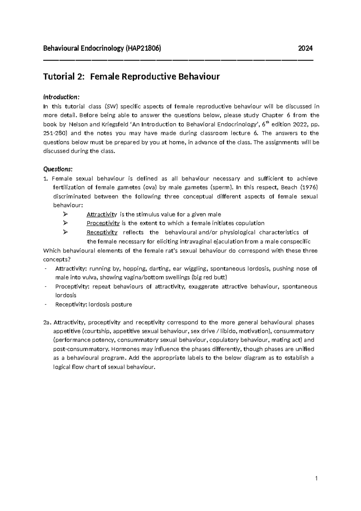 SW - Tutorial 2: Insights into Female Reproductive Behaviour - Studeersnel