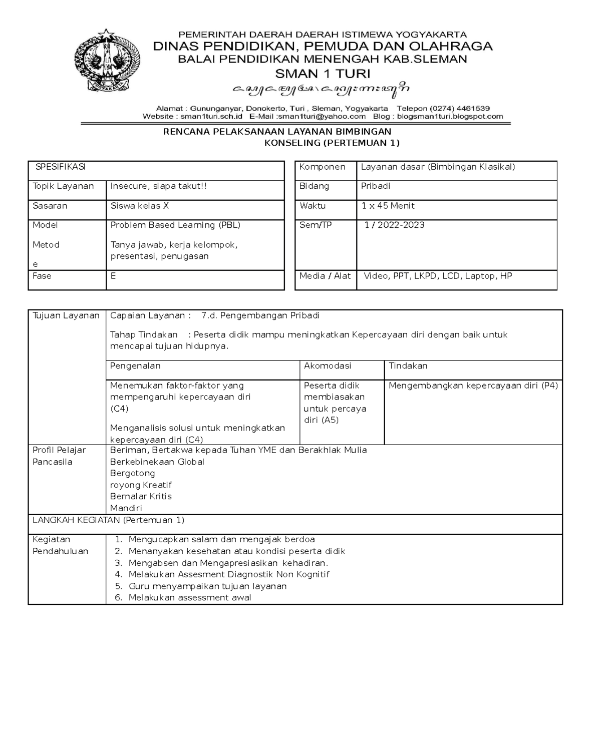 RPL BPL: Rencana Pelaksanaan Layanan Bimbingan Kelas X PPG - Studocu