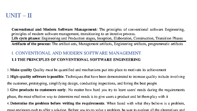UNIT II: Principles of Conventional and Modern Software Management ...