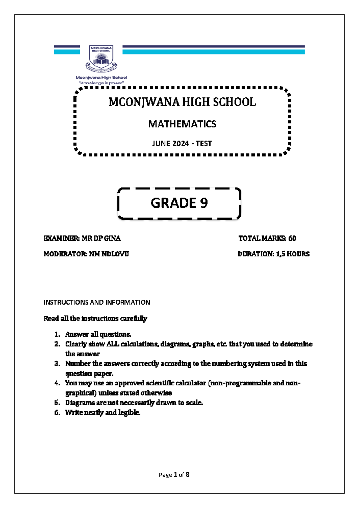 Grade 9 Mathematics June 2024 Exam - Revision Notes - Studocu