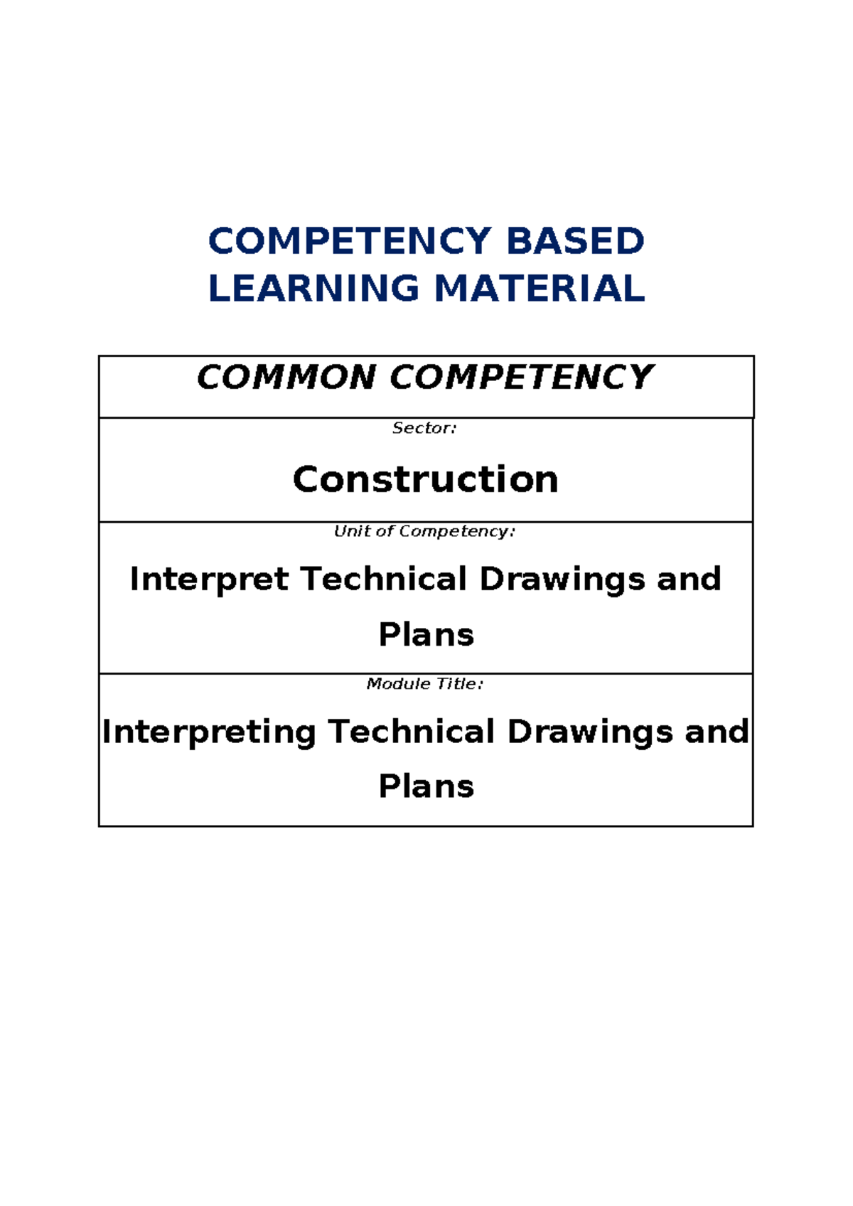 UC3 - Interpreting Technical Drawings and Plans: Competency-Based Learning - Studocu