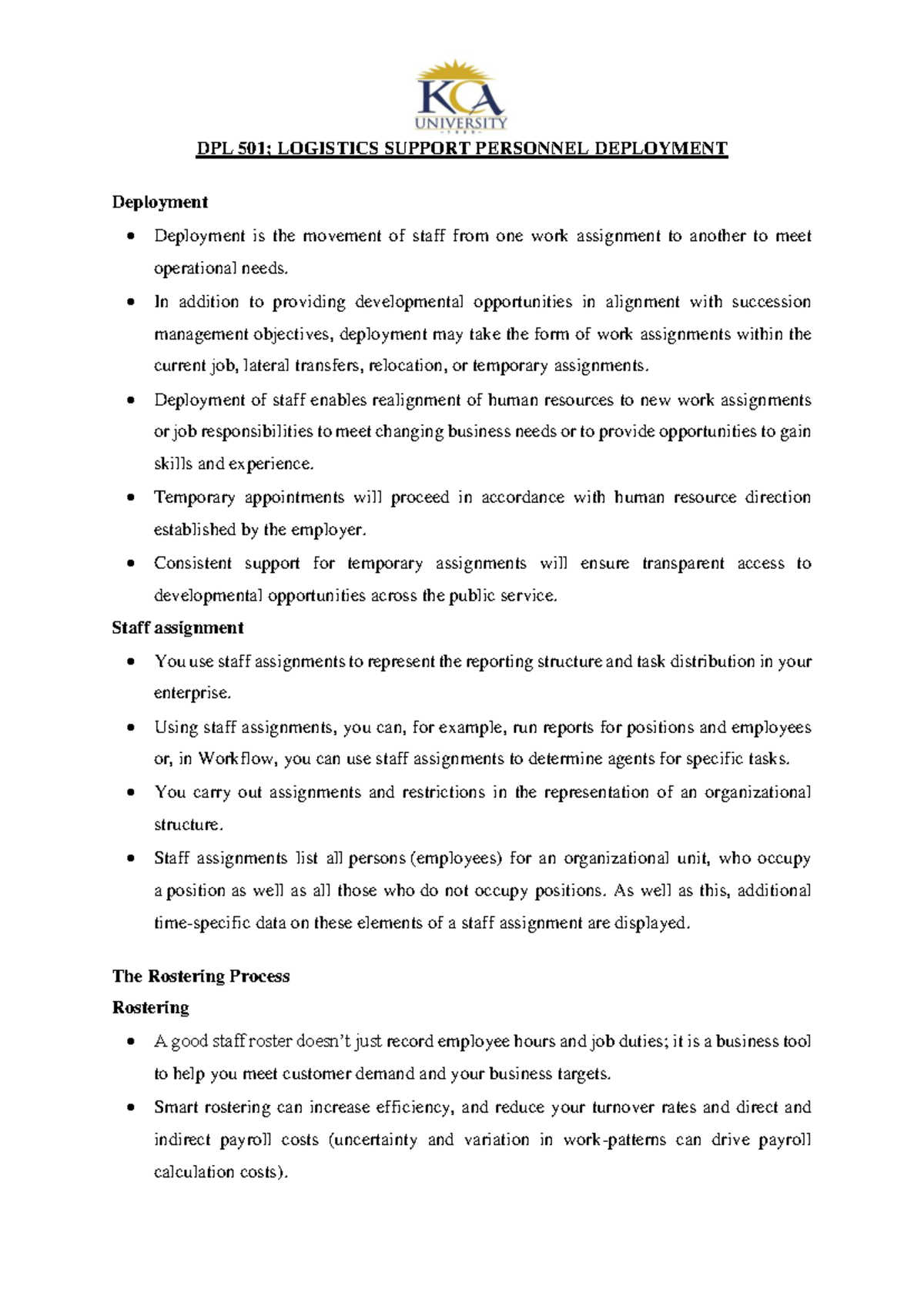 DPL LOGISTICS SUPPORT: Staff Deployment & Effective Rostering Guide ...