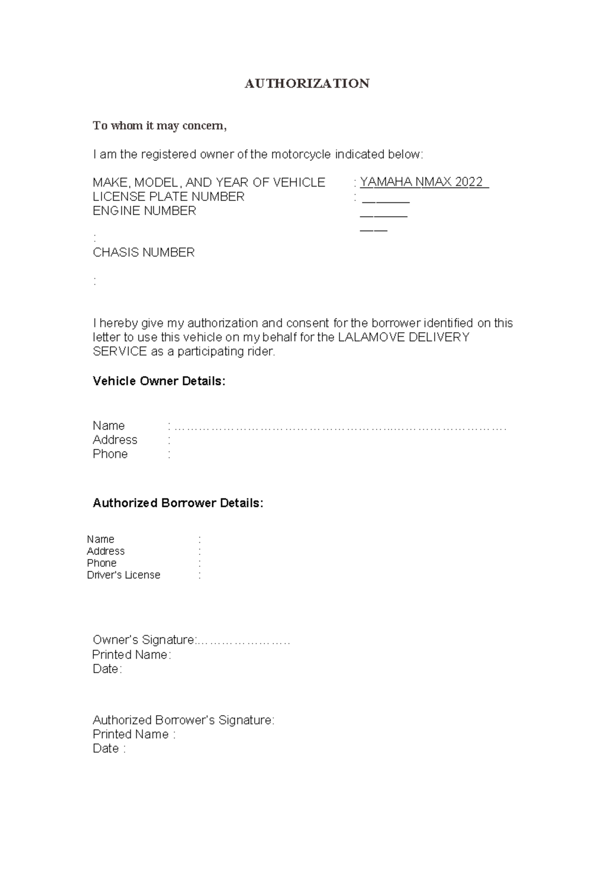 Authorization letter lalamove ...