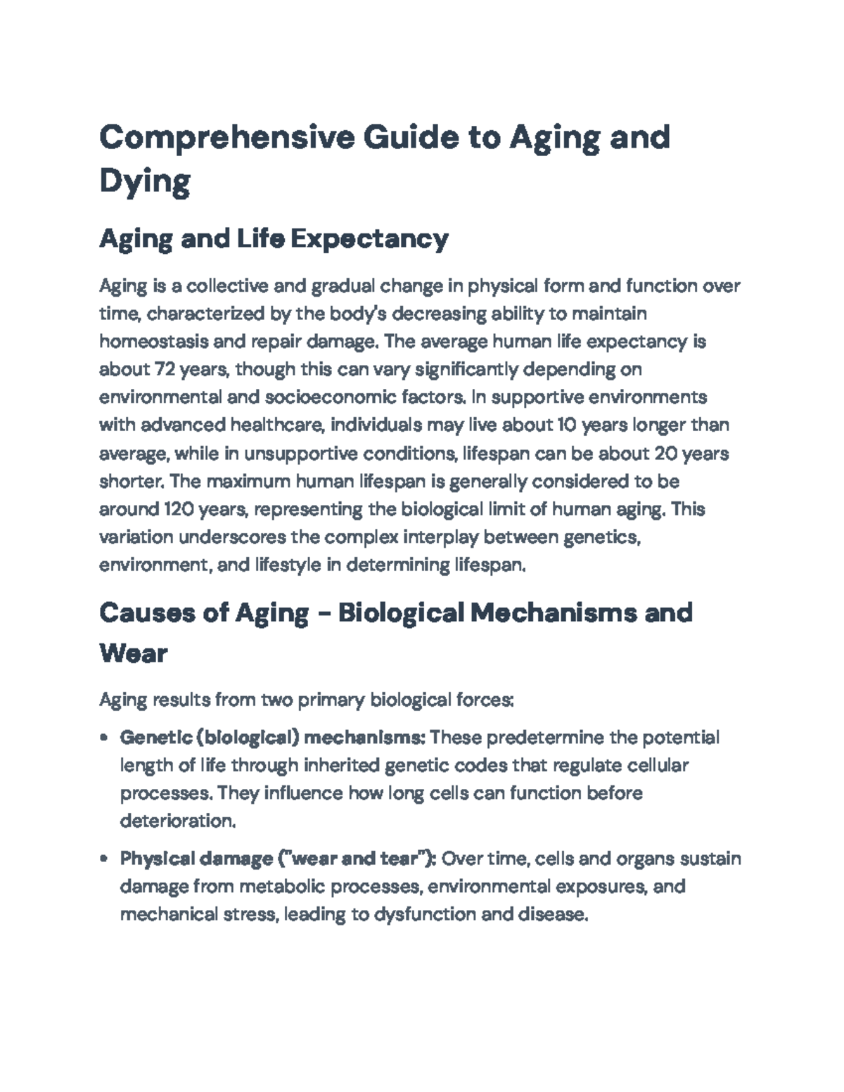 Comprehensive Overview of Aging and Dying in Modern Society ...