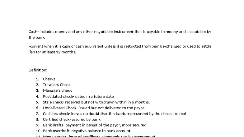 Cash and Cash Equivalent Review: Understanding Key Concepts - Studocu