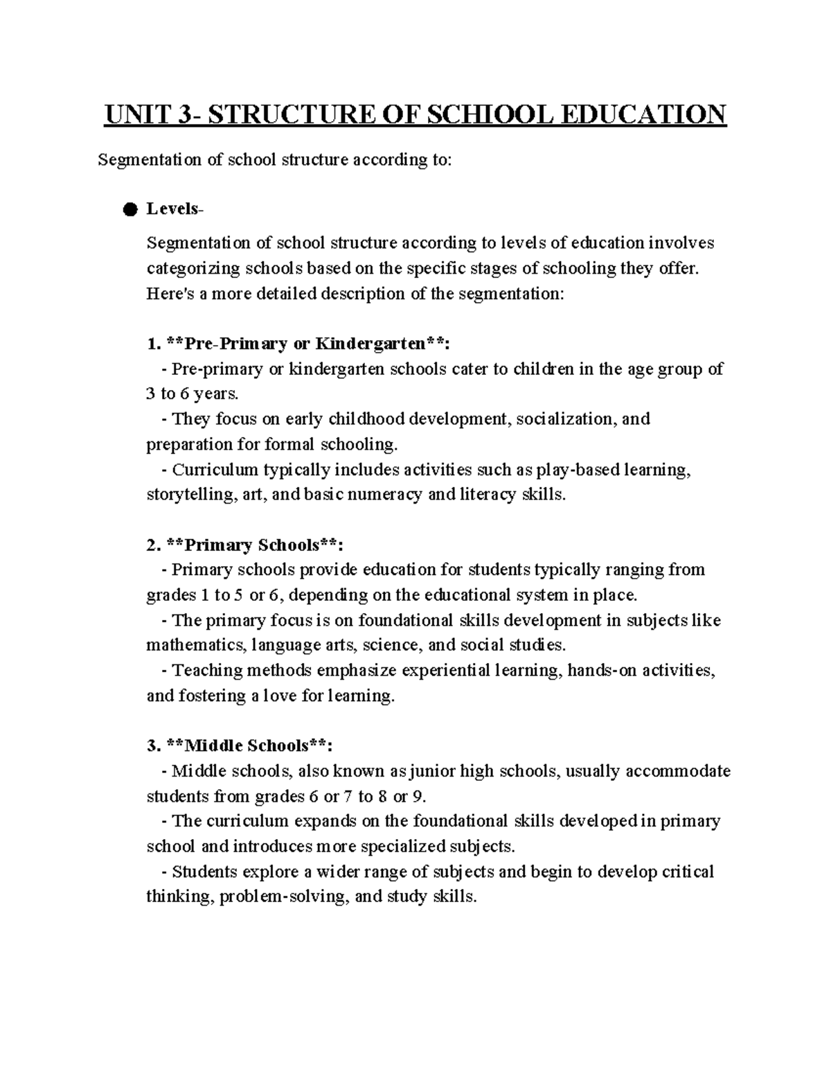 UNIT 3 - Structure of School Education: Levels, Boards, and Mediums ...