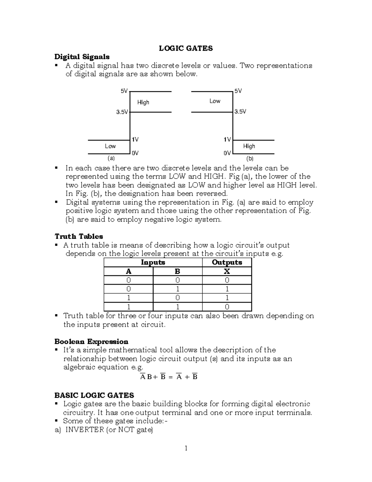 Logic Gates & Combinational Logic Design - LOGIC GATES Digital Signals ...
