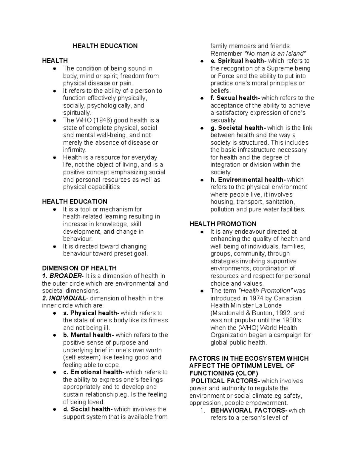 HEALTH EDUCATION: Understanding Dimensions, Promotion, and Historical Context - Studocu