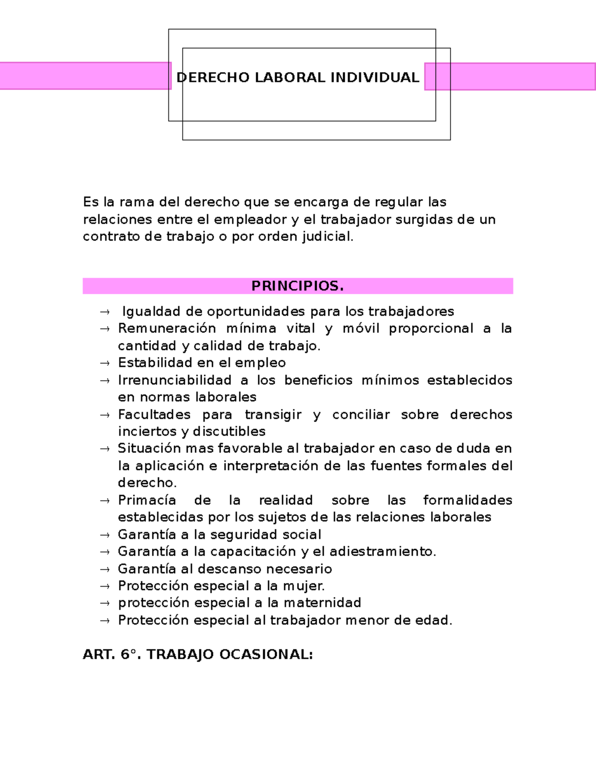 Derecho Laboral Individual - DERECHO LABORAL INDIVIDUAL Es la rama del ... Derecho Laboral Individual - DERECHO LABORAL INDIVIDUAL Es la rama del ...