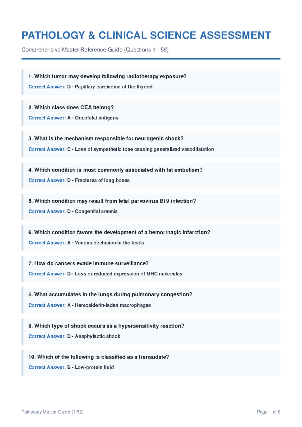 PATHOLOGY CLINICAL SCIENCE ASSESSMENT Master Study Guide (Q1-56) - Studocu