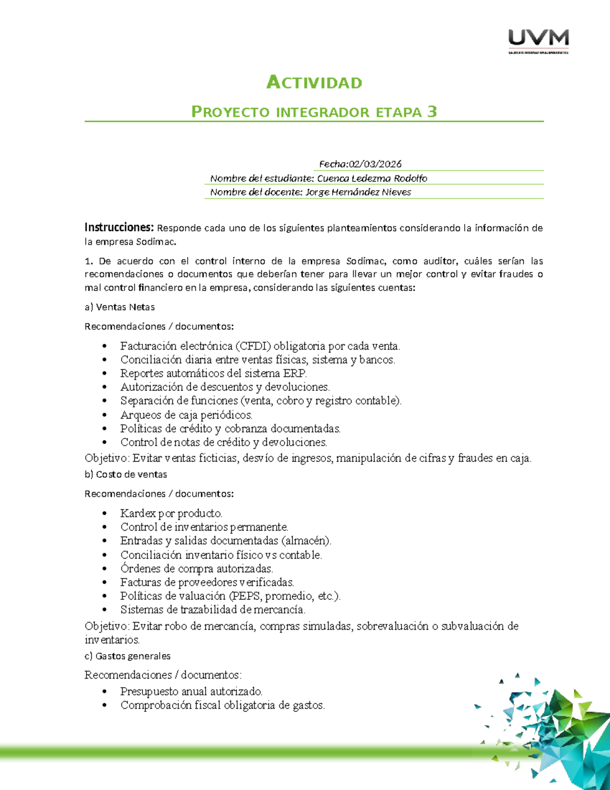 Proyecto Integrador Etapa 3: Análisis de Control Interno en Sodimac ...