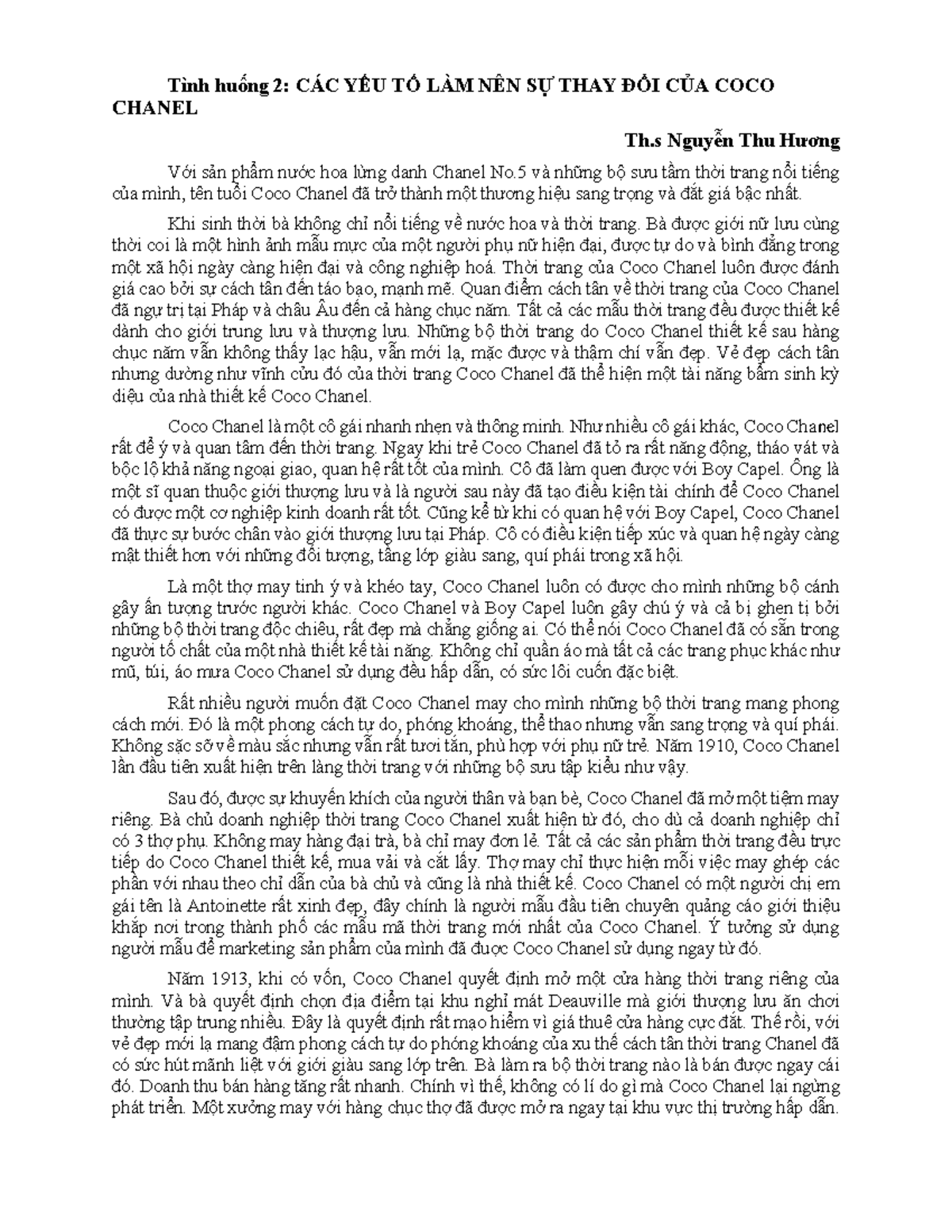 Tình huống 2-coco - Coco Chanel case study - Tình huống 2: CÁC YẾU TỐ LÀM NÊN SỰ THAY ĐỔI CỦA ...