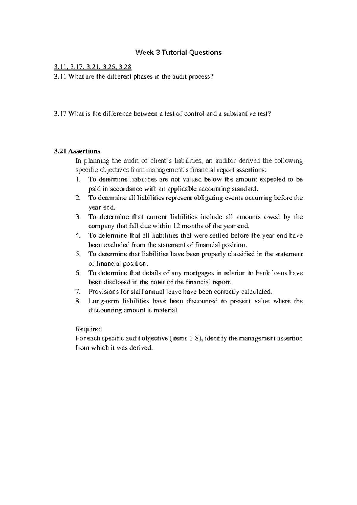 W3 Tutorial Questions on Audit Process & Materiality Analysis - Studocu