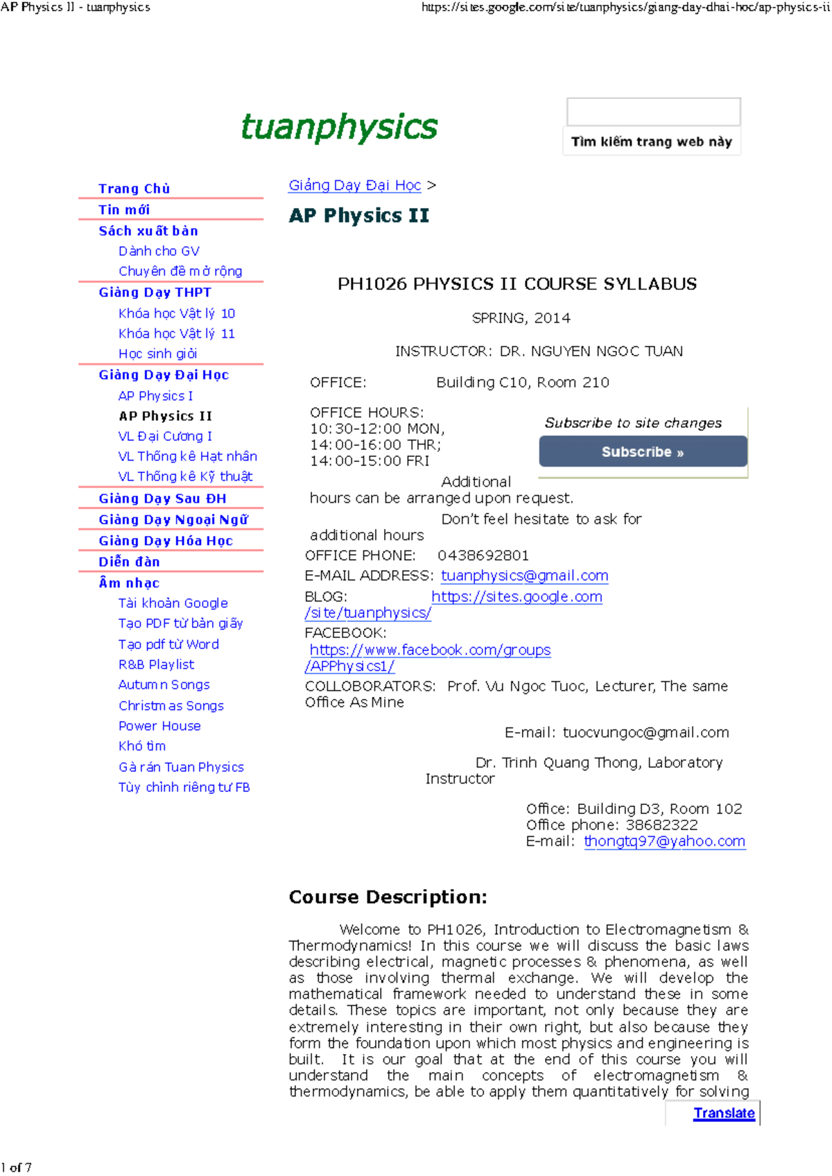 AP Physics II PH1026 Course Syllabus and Overview - Spring 2014 - Studocu