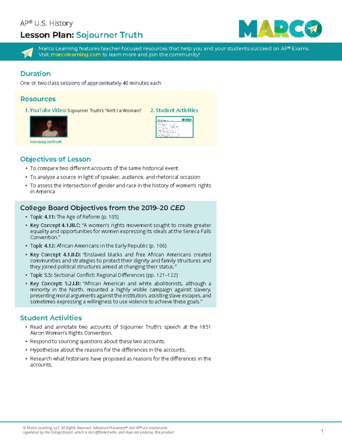 Apush Sojourner Truth Lesson Plan - Lesson Plan: Sojourner Truth 1 ...