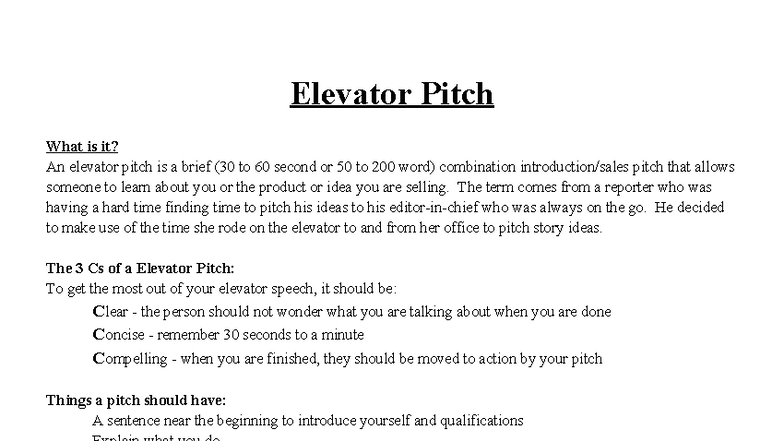 Elevator Pitch Guide - ASB Assignment Overview - Studocu