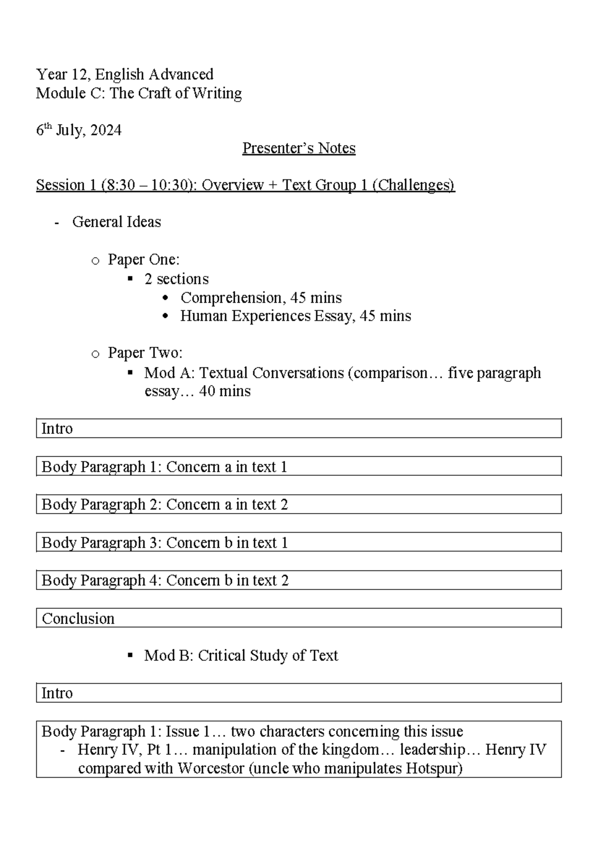 Year 12 English Adv Module C: Craft of Writing Notes (July 2024) - Studocu