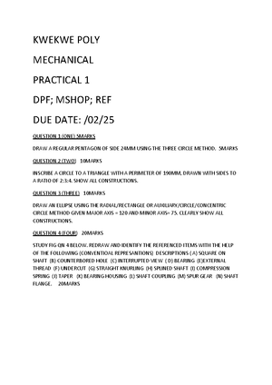 Technical drawing - ENGINEERING DRAWING FEB. SEMESTER 1: DPF, MSHOP ...